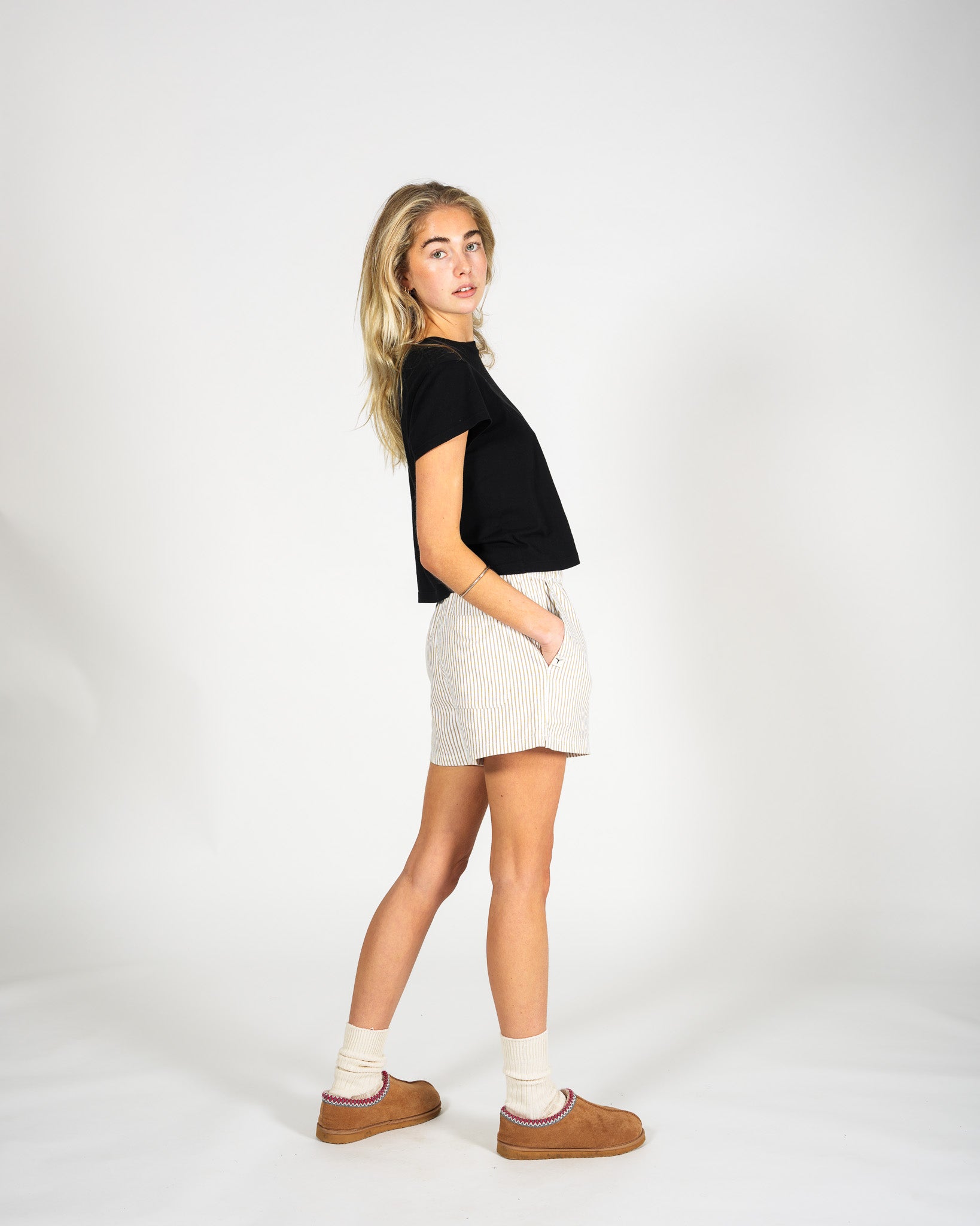 Pinstripe White and Sand Short Shorts – Tom's Trunks