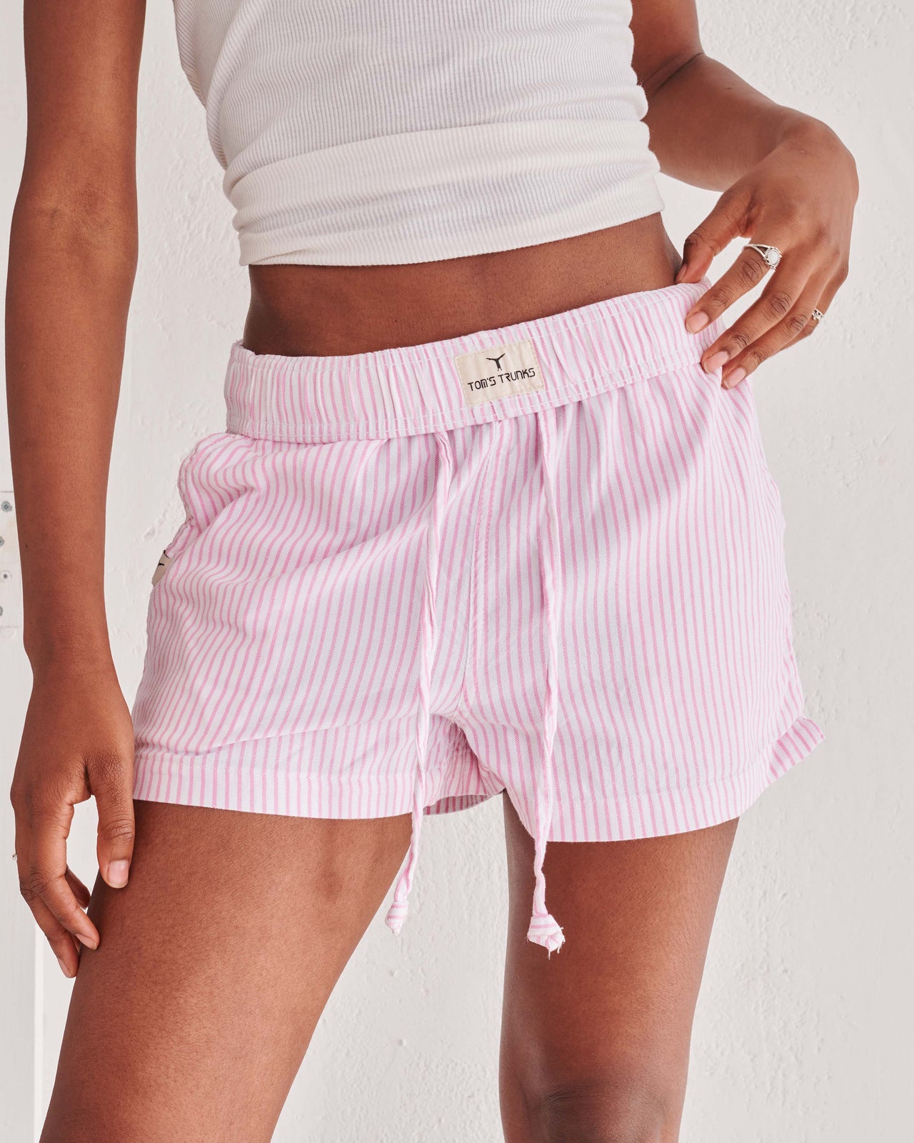 White & Pink Pinstripe Short Shorts – Tom's Trunks