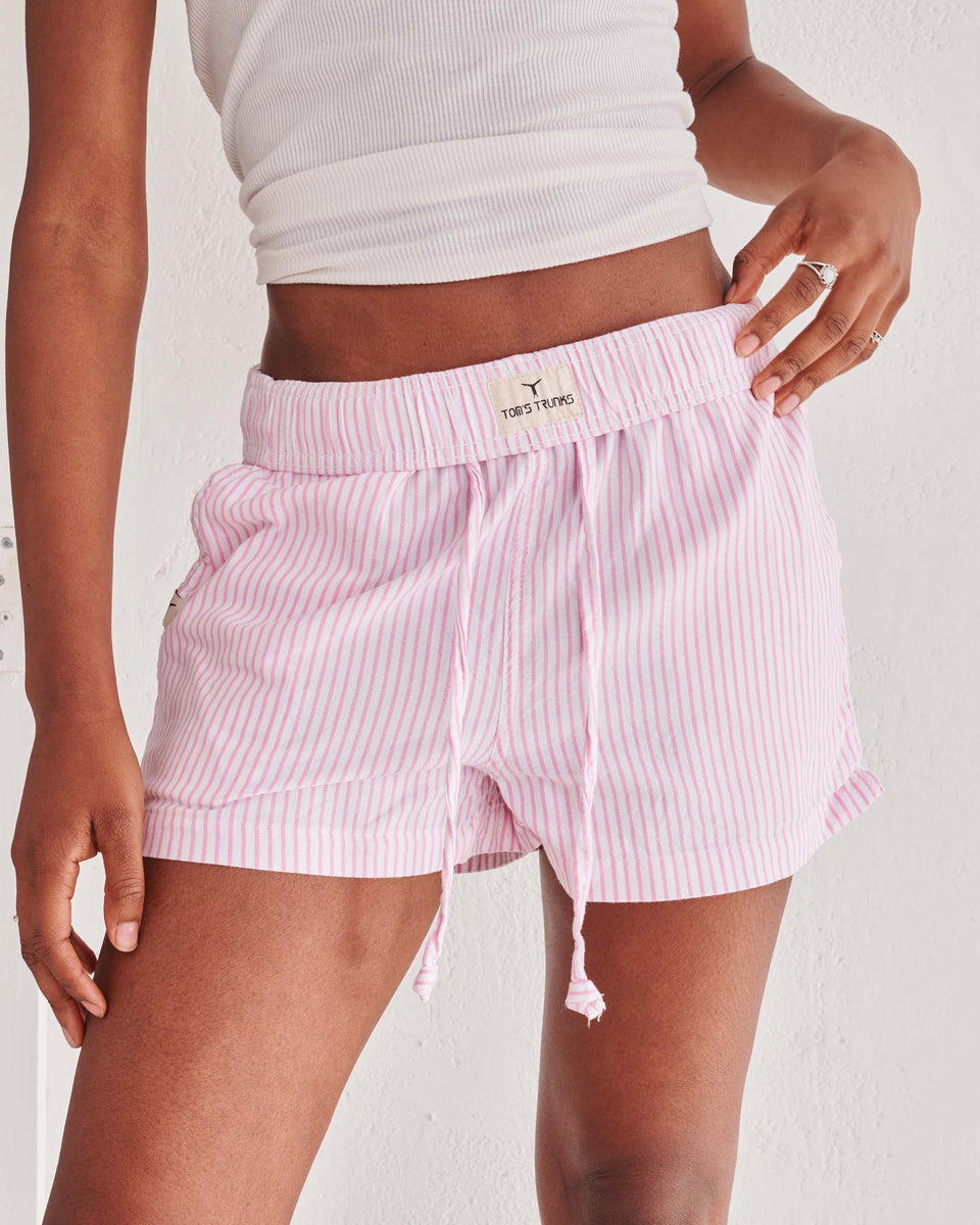 White & Pink Pinstripe Short Shorts – Tom's Trunks