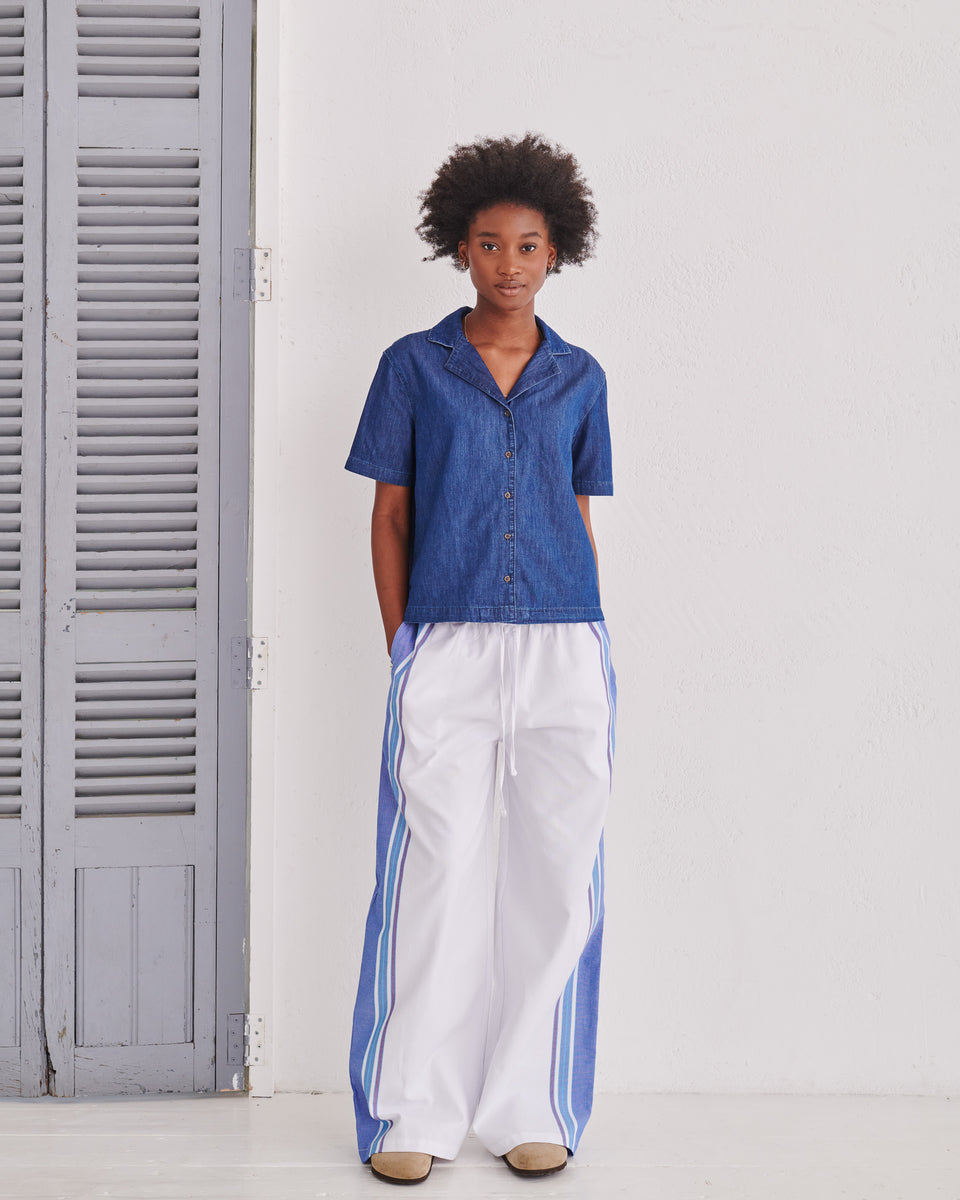 White & Blue Classic Wide Leg Trousers – Tom's Trunks