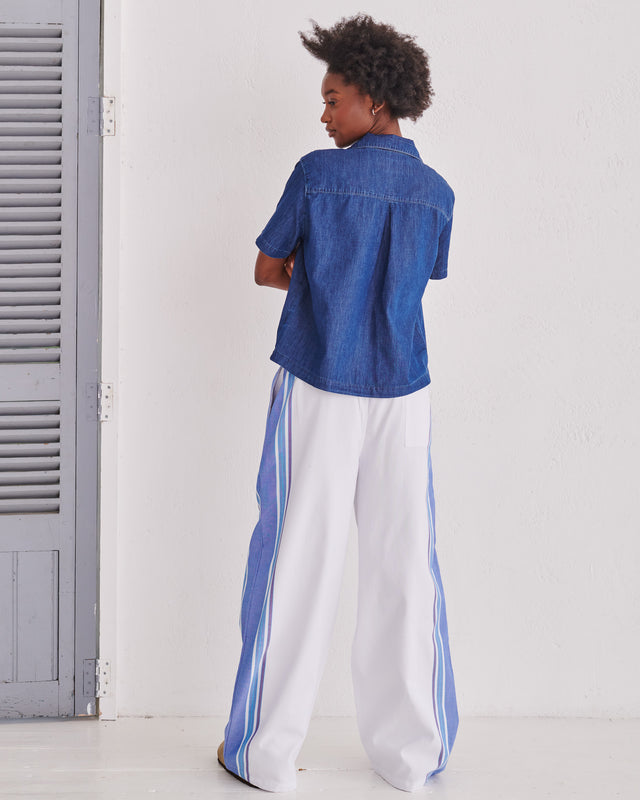 White & Blue Classic Wide Leg Trousers – Tom's Trunks