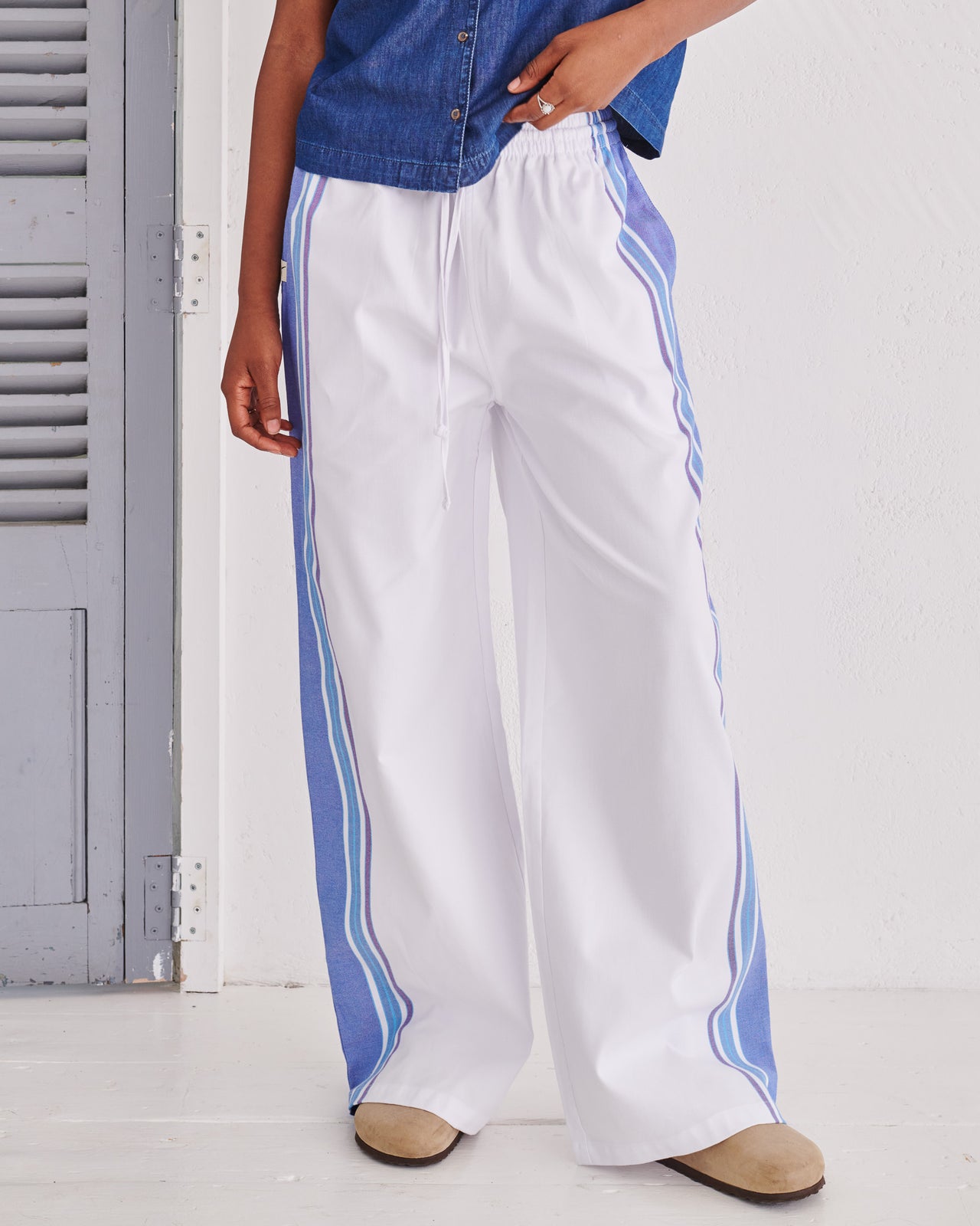 White & Blue Classic Wide Leg Trousers – Tom's Trunks
