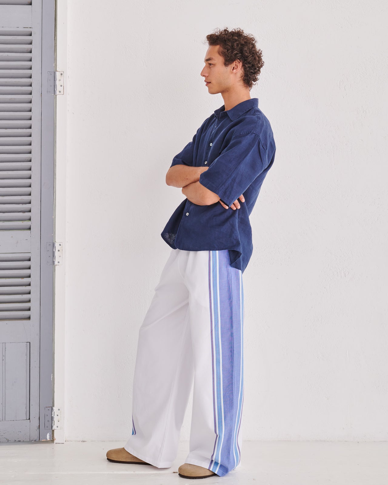 White & Blue Classic Wide Leg Trousers – Tom's Trunks